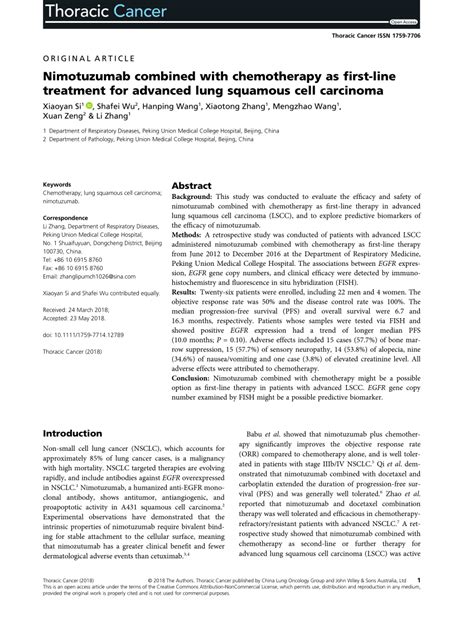 Pdf Nimotuzumab Combined With Chemotherapy As First‐line Treatment For Advanced Lung Squamous