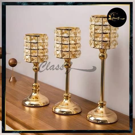 Jual Tempat Lilin 3 Ukuran Crystal Square Candle Holder Set Dekorasi Meja Tempat Lilin Kristal