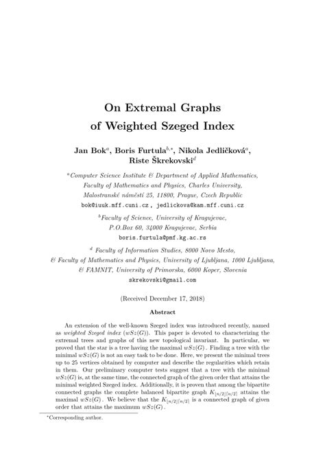 Pdf On Extremal Graphs Of Weighted Szeged Index