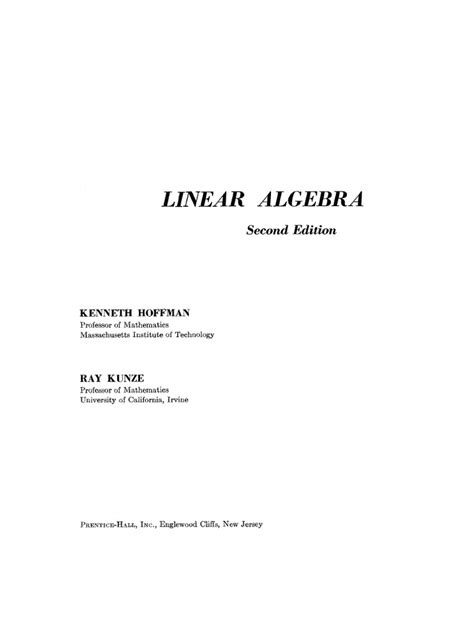 1971 Linear Algebra Hoffman Pdf