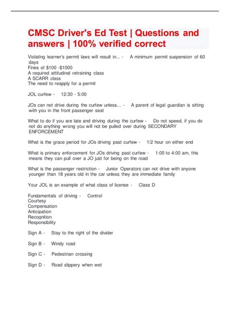 CMSC Driver S Ed Latest Package Deal Stuvia US