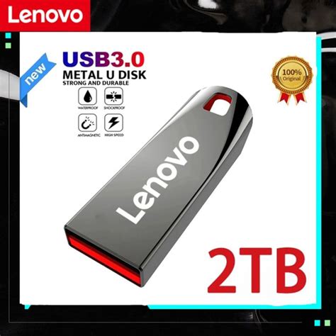 Lenovo 2TB USB Flash Disk 128GB 512GB 1TB Mini Kunci Pendrive Hitam Logam Flash Pen Drive Perak