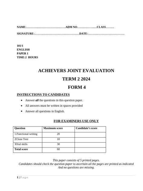 Eng Form 4 Pp1 T2 2023 Pdf