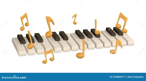 3d Realistic Piano Keys Musical Instrument Keyboard With Music Notes Stock Vector