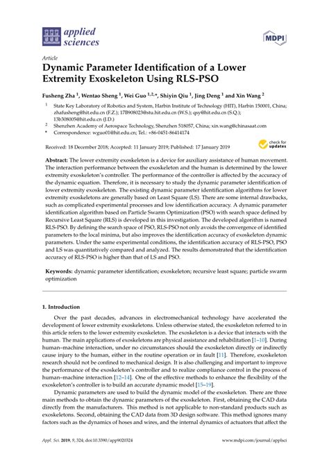 Pdf Dynamic Parameter Identification Of A Lower Extremity Exoskeleton Using Rls Pso