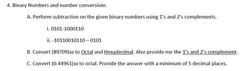Solved 4 Binary Numbers And Number Conversions A Perform