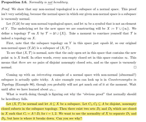 General Topology Naive Attempt To Prove Normality Is Not Hereditary Fails Due To Some Reason
