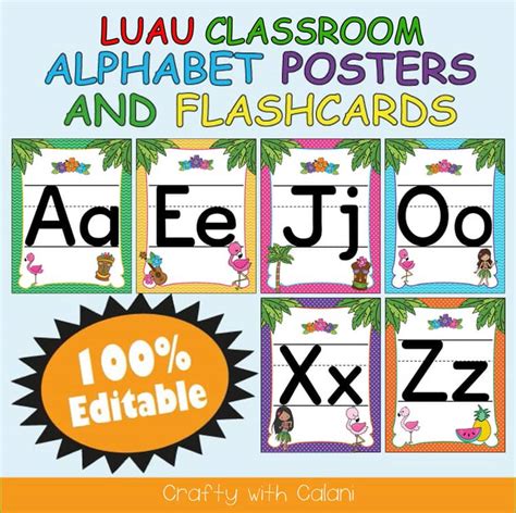 Alphabet Poster And Flashcards In In Hawaiian Luau Theme 100 Editable