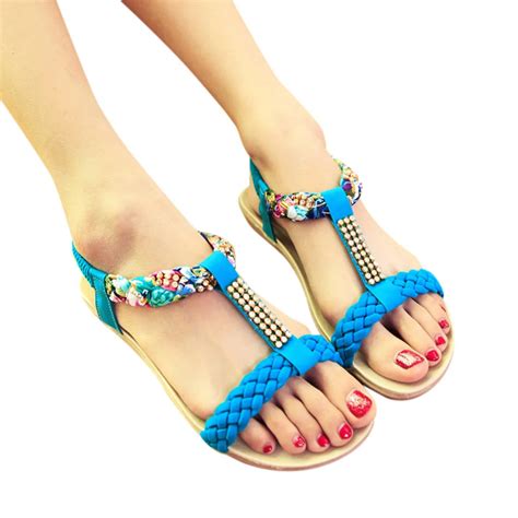 Sagace 보헤미안 로마 샌들 라인 석 플랫 검투사 샌들 여성 구두 여성 캐주얼 여름 여성 비치 샌들 신발로우힐 Aliexpress