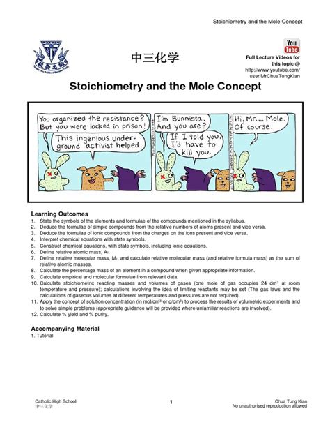 Chemistry Mole Concept Pdf Stoichiometry Mole Unit
