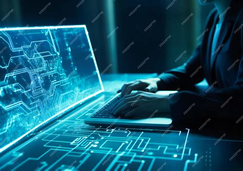 Premium Photo The Person Is Typing On A Laptop In Front Of A Graph