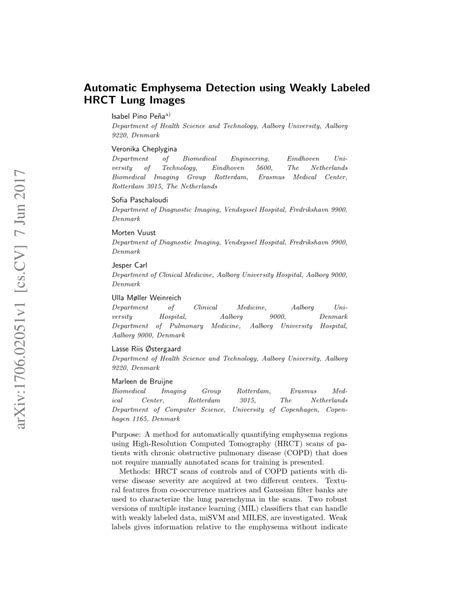 Pdf Automatic Emphysema Detection Using Weakly Labeled Hrct Lung Images