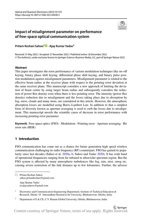 Impact Of Misalignment Parameter On Performance Of Free Space Optical Communication System