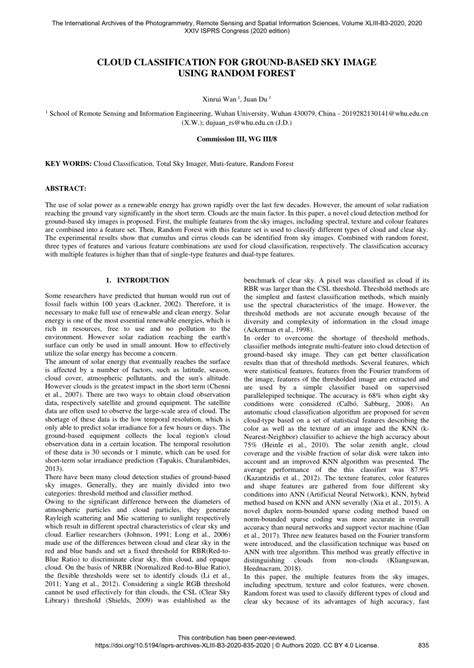 Pdf Cloud Classification For Ground Based Sky Image Using Random Forest