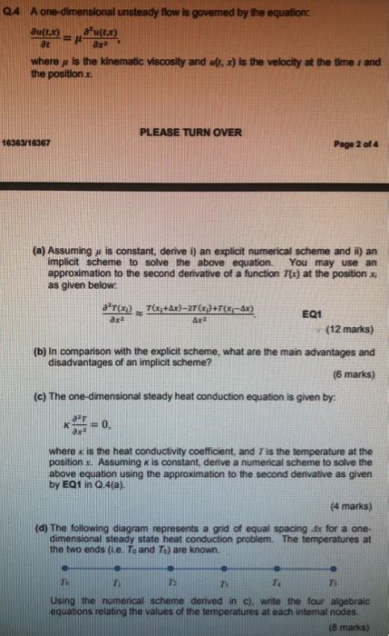 solved q4 a one dimensional unsteady flow is govened by the