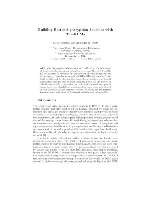 PDF Building Better Signcryption Schemes With Tag KEMsA Tag KEM TKEM Gen Sym Encap Decap