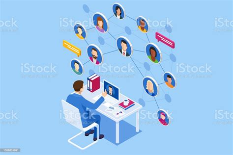 등등 측정 소셜 네트워크 개념 남자 노트북 사용 소셜 미디어 마케팅 개념 온라인 메시징 서비스 모바일 응용 프로그램 채팅 등측