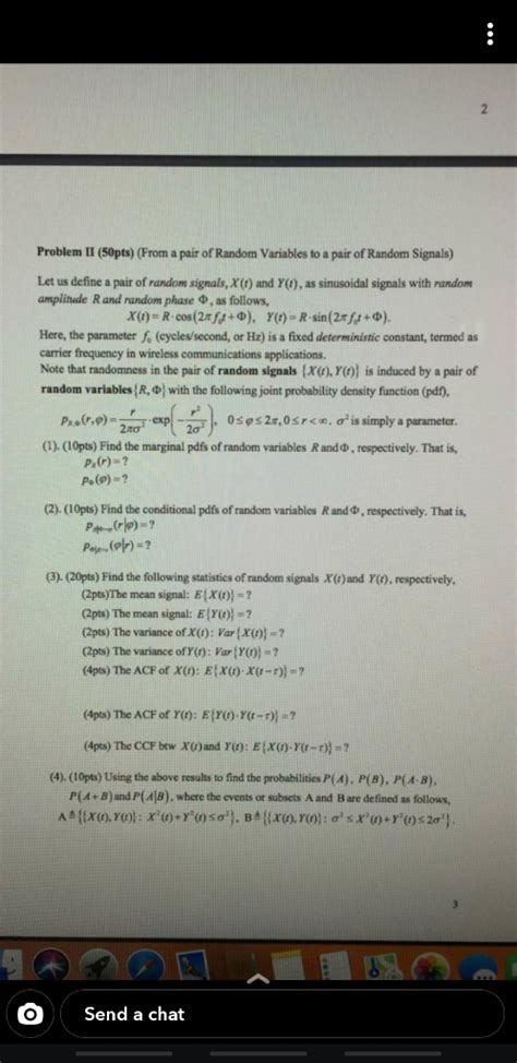 Problem II 50pts From A Pair Of Random Variables Chegg Com