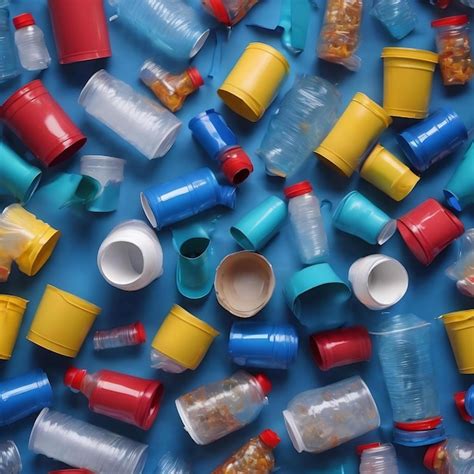 Premium Photo Disposable Waste Plastic Pattern On Blue Background