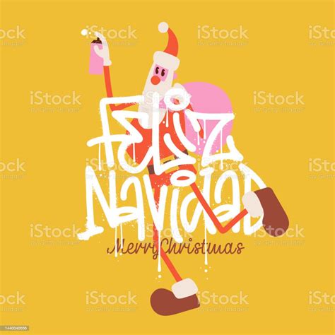 크리스마스 카드 또는 산타 클로스 스프레이 Feliz Navidad가 스프레이 캔을 들고 포스터 템플릿 스페인어 번역 메리