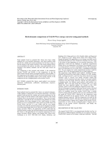 PDF Hydrodynamic Comparisons Of TALOS Wave Energy Converter Using