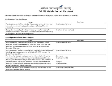 CYB Module Five Lab Worksheet CYB Module Five Lab Worksheet Complete This Worksheet By