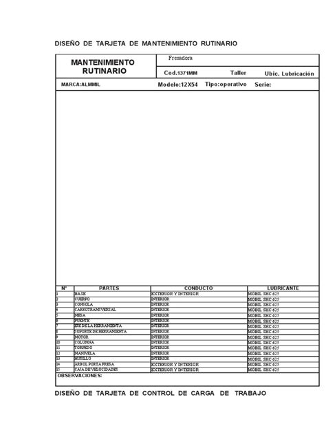 Diseño De Tarjeta De Mantenimiento Rutinario Pdf