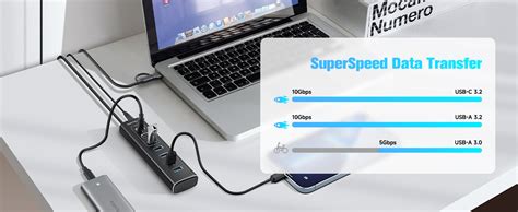 Powered Usb Hub Rosonway 7 Port Usb 3 2 Usb C Hub With 10gbps Usb A 3 2 2 Usb C 3