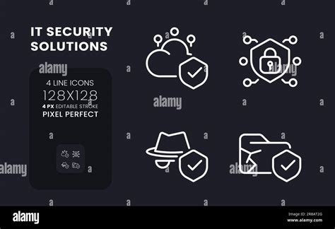 Data Security Solutions White Linear Desktop Icons On Black Stock