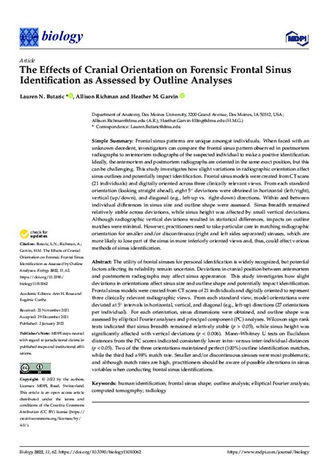 Pdf The Effects Of Cranial Orientation On Forensic Frontal Sinus Identification As Assessed By