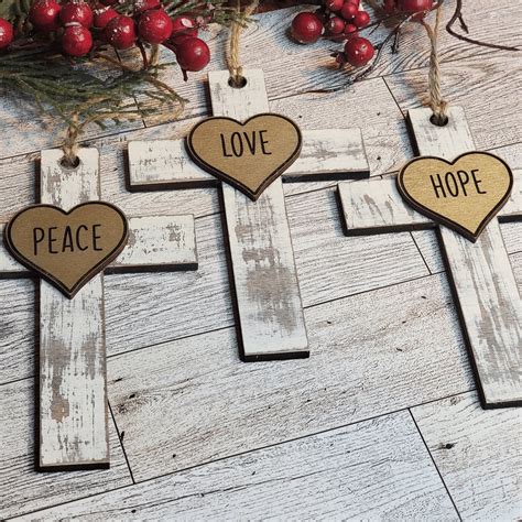 Faith Hope Love Peace Cross With Heart Christmas Ornament Heart