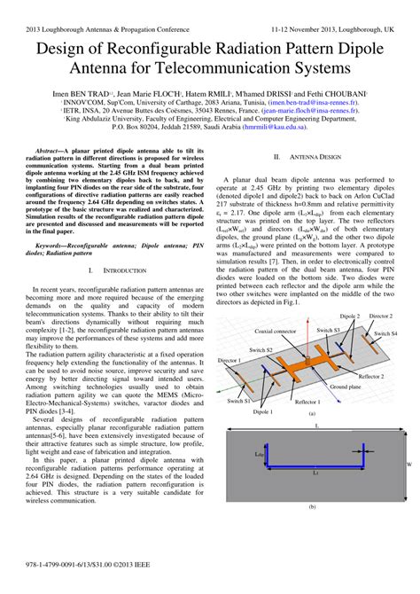 Pdf Design Of Reconfigurable Radiation Pattern Dipole Antenna For
