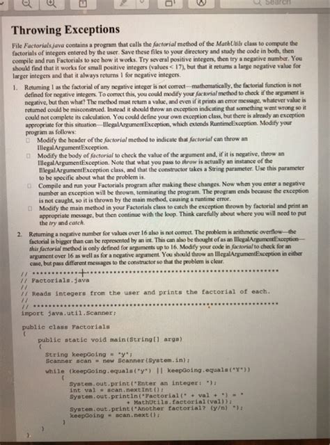 Solved Throwing Exceptions File Factorials Java Contains A