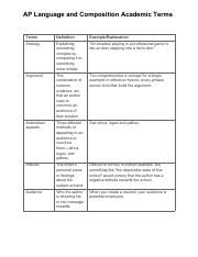 AP Lang And Comp Academic Terms 1 Pdf AP Language And Composition Academic Course Hero