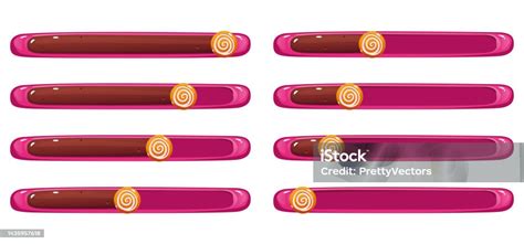 게임 Ui 캔디 달콤한 부하 슬라이더 바 버튼 디자인 요소 개념 벡터 그래픽 디자인 일러스트 레이 션 2차 도형에 대한 스톡 벡터 아트 및 기타 이미지 Istock