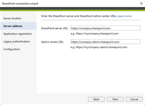 Creating Data Backup Server Connections Connecting To Sharepoint