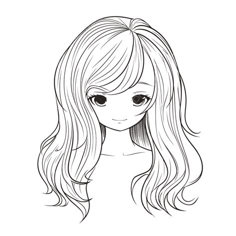 Anime Girl Lineart Long Hair