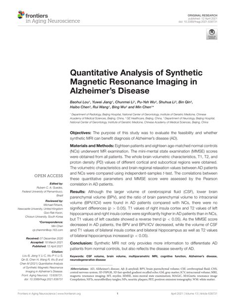 Pdf Quantitative Analysis Of Synthetic Magnetic Resonance Imaging In