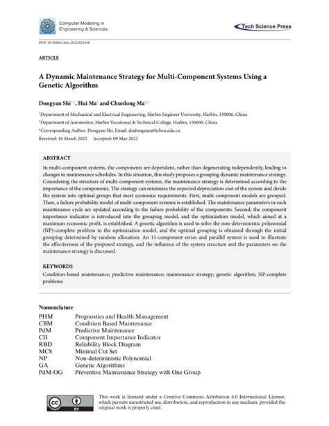 Pdf A Dynamic Maintenance Strategy For Multi Component Systems Using A Genetic Algorithm