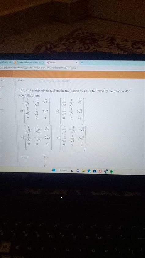 The 3×3 Matrix Obtained From The Translation By 31 Followed By The Rot