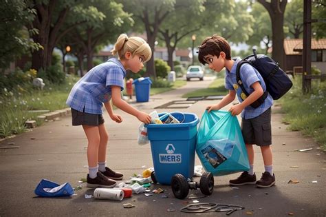 Buenos niños recogiendo basura Foto Premium
