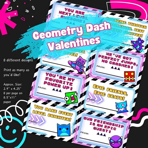 Print Your Own Geometry Dash Valentines Digital Download Geometry Dash Valentines Cards Etsy