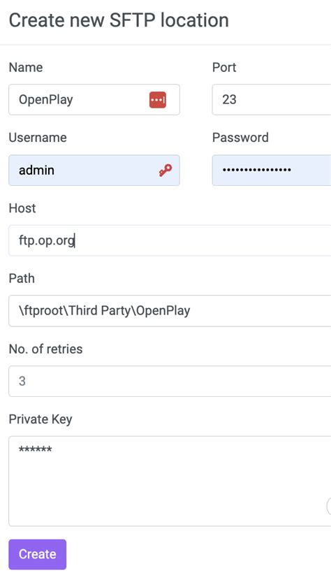 How To Create A New SFTP Location OpenPlay Help Centre