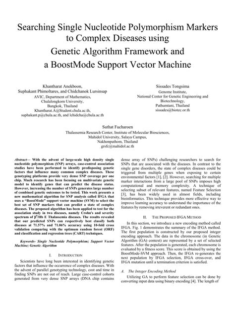 Pdf Searching Single Nucleotide Polymorphism Markers To Complex Diseases Using Genetic