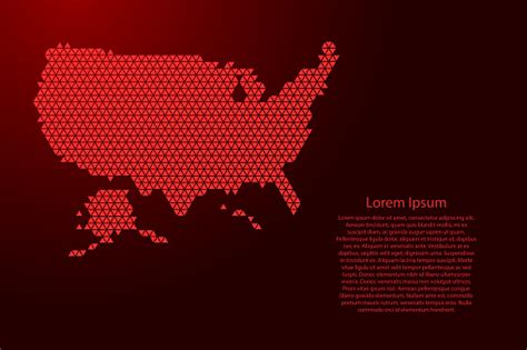아메리카 합중국 미국 지도 개요 배너 포스터 인사말 카드에 대 한 기하학적 패턴 배경과 노드를 반복 하는 빨간 삼각형에서 도식 벡터 일러스트입니다 3차원 형태에 대한 스톡