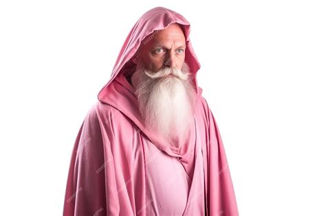 Premium Ai Image A Man With A Long White Beard And A Pink Robe Is Standing In Front Of A White