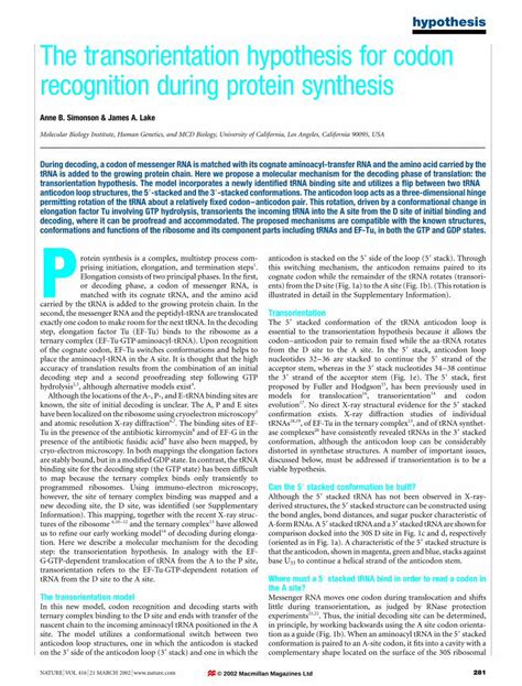 pdf the transorientation hypothesis for codon recognition during protein synthesis dokumen tips