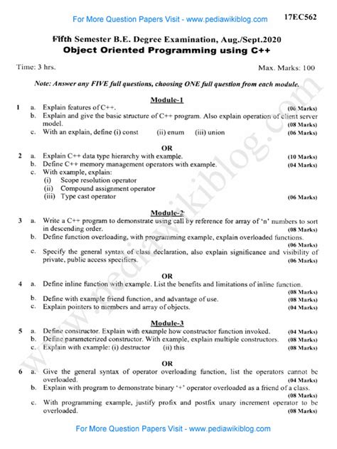 Obejct Oriented Programming Sep 2020 2017 Scheme Pdf