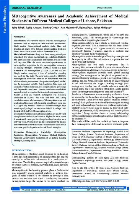 Pdf Metacognitive Awareness And Academic Achievement Of Higher Secondary Level Arts Stream