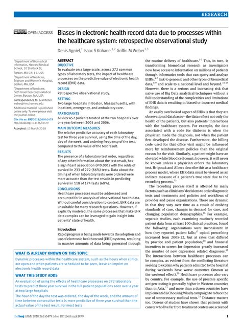 Pdf Biases In Electronic Health Record Data Due To Processes Within The Healthcare System